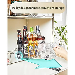 Under Sink Organizer with Wheels，Bathroom and Kitchen Cabinet Organizer with Dividers,Clear Plastic Storage Organizer Bins Suitable for Medicine Cabinet,Vanity, Refrigerator, Office (2 Clear tray)