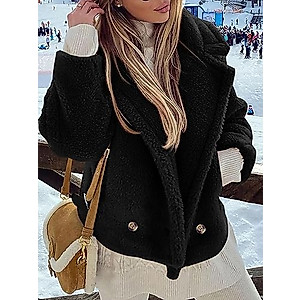 PRETTYGARDEN Womens 2023 Winter Fashion Sherpa Coats Lapel Fleece Jacket Long Sleeve Pockets Faux Fur Dressy Fall Outfits (Black,Small)