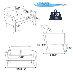 51" Faux Leather Loveseat Sofa with 2 Throw Pillows,Mid-Century Loveseat Faux Leather Sofa Couch for Small Space,Two-Seater Sofa with Metal Legs,Small Mini Room Couch for Office (Dark Brown)