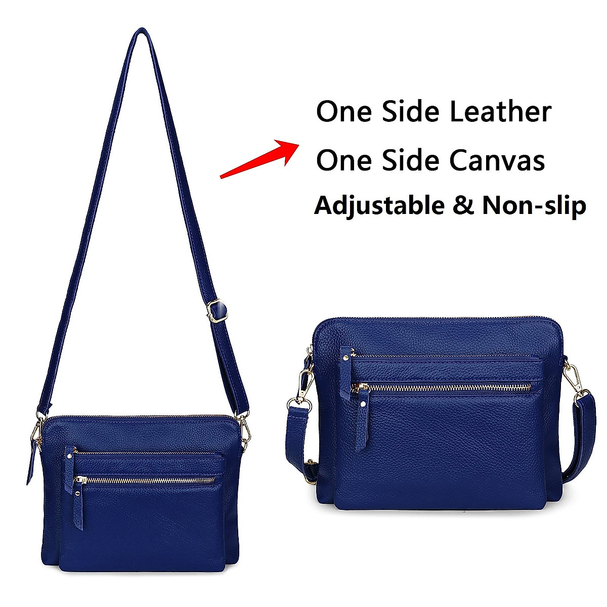 YALUXE Small Crossbody Bags for Women Real Leather Purse Crossover Sling Handbag Over the Shoulder Bag with 4 Zip Pockets