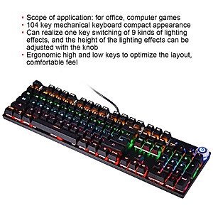 wendeekun Mechanical Illuminated Keyboard, 2 Color Injection 9 Lighting Effects Knob Version, Colorful Backlit Wired 104 Keys Gaming Keyboard