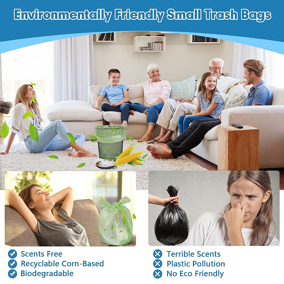 110 Counts Aklyaiap Small Trash Bags Biodegradable, Extra Thick & Strong 4 Gallon Trash Bag Green, Unscented Small Garbage Bags, Easy Tearing Waste Basket Liners for Kitchen, Bathroom, Bedroom, Office