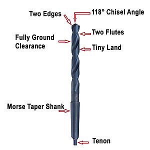 MAXTOOL 3/4" Twist Drill Bits with Morse Taper Shank HSS M2 Taper Shank Drill Bits Black Oxide MT No 2; TS02B05R48