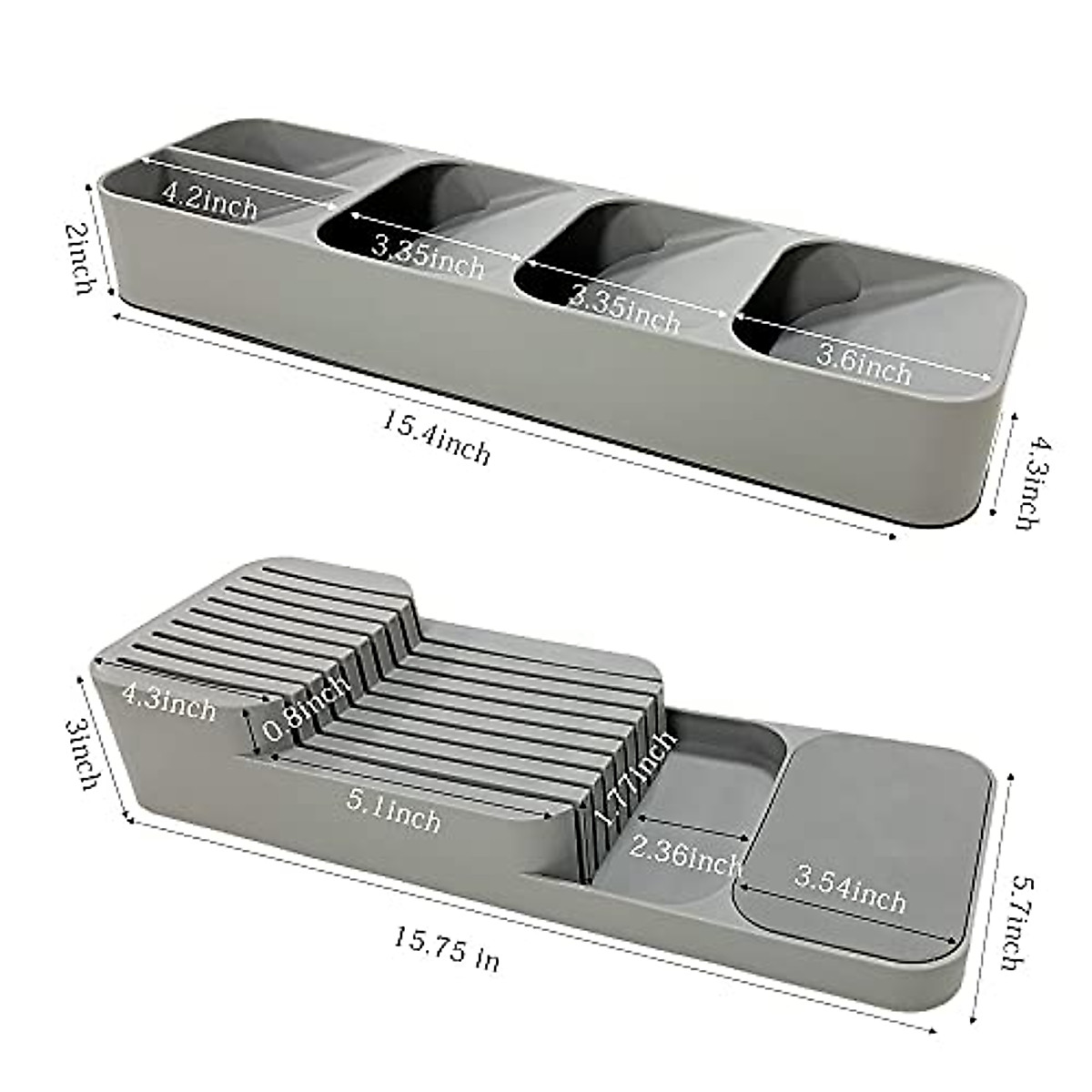 YFSJ Kitchen DrawerStore Tray Knife Holder Drawer and Cutlery Storage Box 2-Piece Set Suitable for Storage of Tableware Spoons, Knives and Forks(Gray)