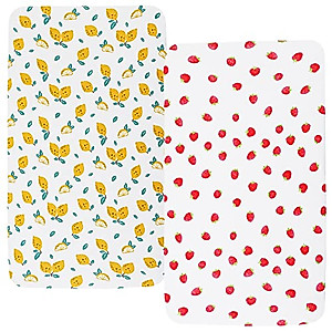 100% Jersey Knit Cotton Bassinet Sheet Set 2 Pack (33" x 19"), Ultra Soft Stretch Compatible with Mika Micky, Baby Delight, Dream On Me, Amke and Other Rectangle Mattress, Lemon and Strawberry