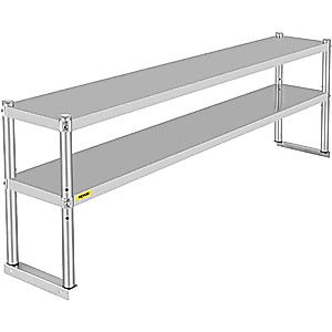 VEVOR Double Overshelf, Double Tier Stainless Steel Overshelf, 72 in Length x 12 in Width Double Deck Overshelf, Height Adjustable Overshelf for Prep & Work Table in Kitchen, Restaurant and Workshop