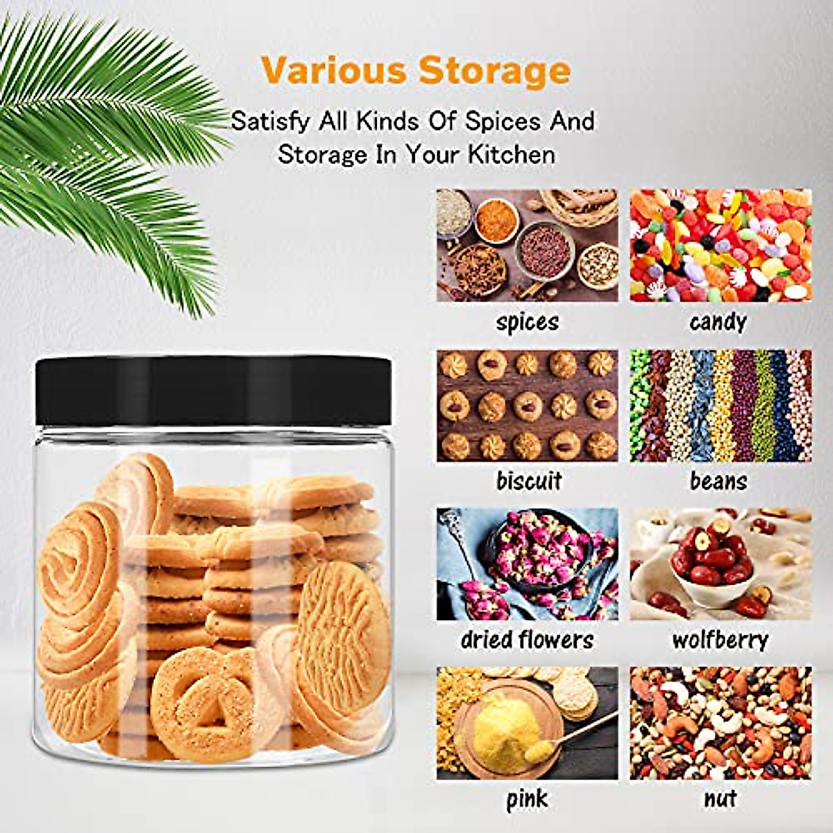 Plastic Jars with Lids 8 oz & 14 oz 24 Pcs Clear Plastic Slime Storage Jars Containers with Airtight Leak Proof Black Plastic Screw On Lids Cylinder Clear Round Jars Easy Clean Food Grade Durable Jars…
