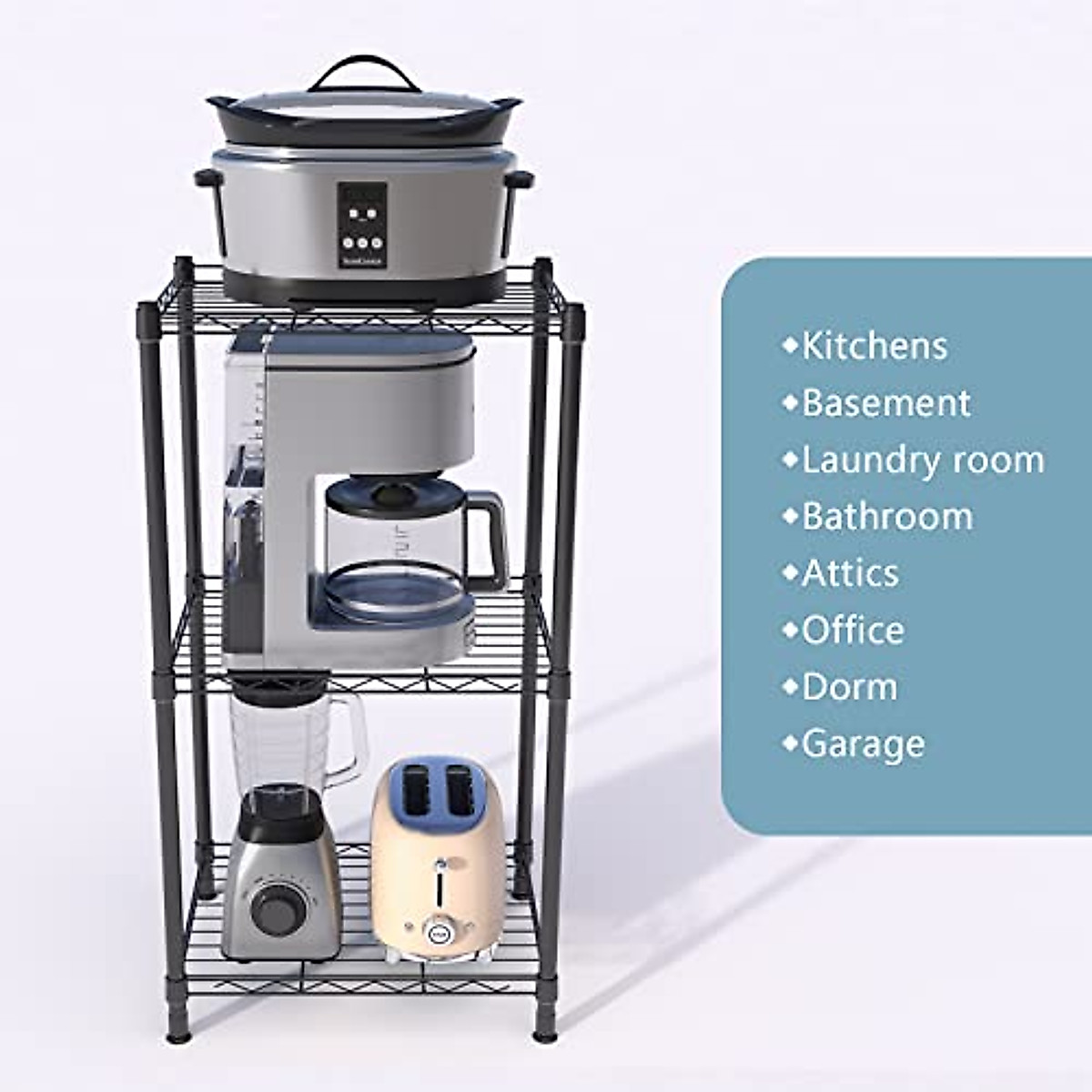 ZHAZHADI 3 Tier Fixed Layer Spacing Storage Shelf Metal Storage Rack Wire Shelving Unit Storage Shelves Metal 396Lbs Capacity 17" L x 13" W x 32" H for Pantry Closet Kitchen Laundry Black