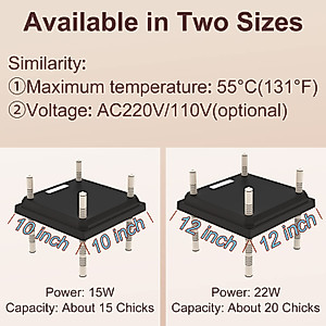 Tnarru (12'' x 12'') Chick Brooder Heating Plate, Brooder Heater for Chicks, Heat Plate with Adjustable Height and Angle for Chicken and Ducklings, Warms Up to 20 Chicks - 22 Watts