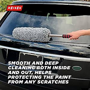 REISES Car Duster Set - Car Duster Exterior Scratch Free with Extendable Handle - Remove Dust Exterior Interior of Cars - Microfiber Car Brush Detail & Car Duster Cleaner