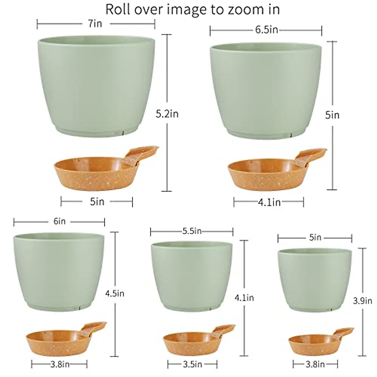 GARDIFE Plant Pots 7/6.5/6/5.5/5 Inch Self Watering Planters with Drainage Hole, Plastic Flower Pots, Planters for Indoor Plants, Succulents,Snake Plant, African Violet, Flowers,Green