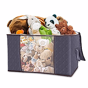 ZEKEROLL Large Capacity Clothes Storage Bag with Reinforced Handle Foldable Organizer with Thick Fabric For comforters,blankets,bedding Sturdy Zipper, Clear Window,1 Pack,90L,Grey With 1 Laundry Bag.