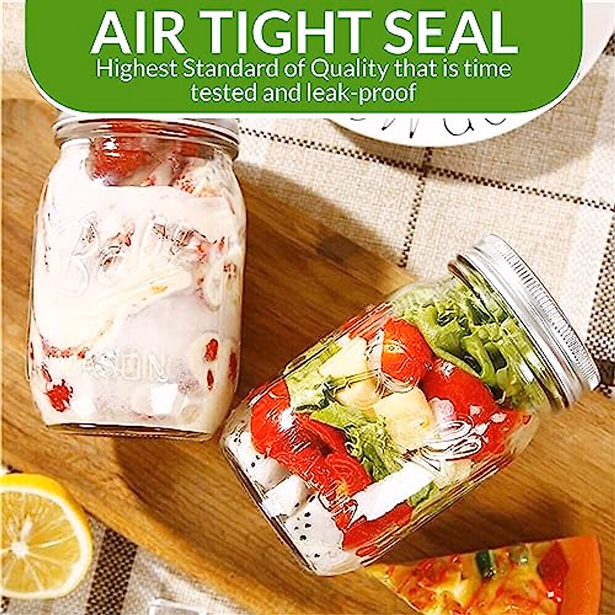 Munchy Gator Wide Mouth Mason Jars 32oz 4-Pack - Premium Clear Glass with Airtight Metal Lids - Includes Rubber Jar Opener - Ideal for Canning, Preserving, Storage, and More