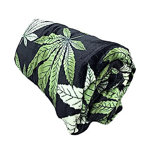 Home Must Haves Marijuana Leaf Fleece Plush Microfiber Super Soft Premium Warm Cozy Bed Blanket Throw, Black/Green, King (BLNK-Marijuana-King)