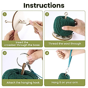 KHOCOEE Portable Wrist Yarn Holder Set, 3 PCS Wooden Yarn Spinner with 3 Crochet Rings & 50 Knitted Crochet for Carrying Yarn On The Go Knitting Supplies for Compilation Enthusiasts