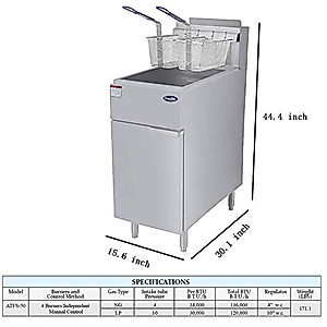 CookRite ATFS-50 Commercial Deep Fryer with Baskets 4 Tube Stainless Steel Liquid Propane Floor Fryers-120000 BTU