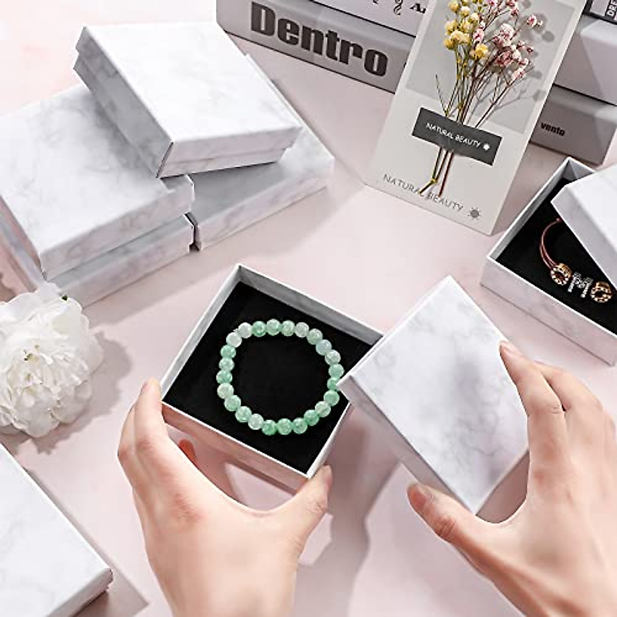 Pajean 12 Pieces Marble White Cardboard Paper Jewelry Boxes Square Marble Texture Pattern Cases for Necklaces Bracelets Earrings