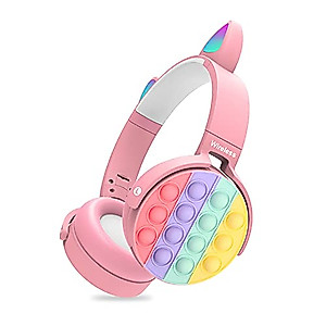 Rainbow Pop-On-It Bluetooth Headphones, Fidget Bluetooth Head-Mounted Stereo Headset, Wireless Headphones Noise Cancelling Headphones Over-Ear Headphones Gaming Headset for Kids Teens (Pink)