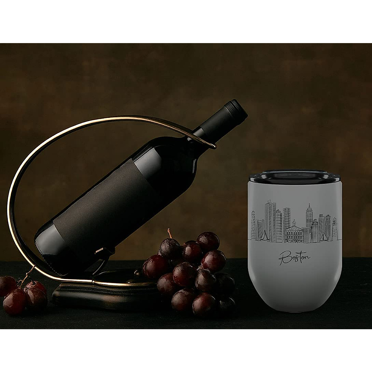 Boston Massachusetts Gifts and Souvenirs - 12 Oz Insulated Wine Tumbler with Lid - Boston College Graduation Gifts - Unique Drinkware - USA Long Distance Gifts for Her & Homesick Student Gifts