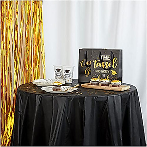 Juvale 12-Pack Black Plastic Tablecloth - 84-Inch Round Disposable Table Cover, Fits up to 72-Inch Round Tables, Black Themed Party Supplies