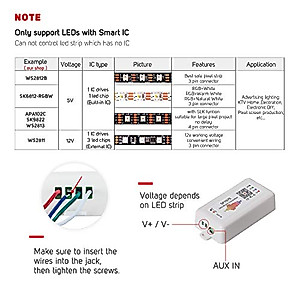 BTF-LIGHTING WS2812B WS2811 WS2813 SP107E Music Bluetooth Full Color Controller iOS/Andriod App Control Support Almost All The LED IC Chip Suit for LED Strip,Matrix Panel,Module Buli-in Mic/AUX Input