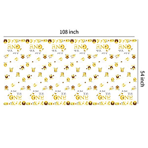 APOWBLS Bee 1st Birthday Party Decorations Tablecloth - Disposable Bumble Bee Frist Birthday Supplies Table Cover, Bee Table Decorations for One-Year-Old Birthday Table Cloth - 3 Pack (54in x 108in)