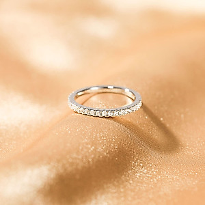 EAMTI 2mm 925 Sterling Silver Wedding Band Round Cubic Zirconia Full Eternity Stackable Engagement Ring for Women Size 8