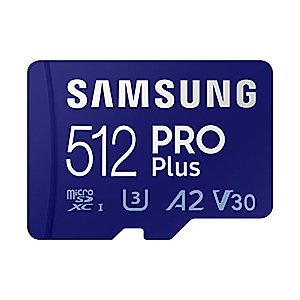 SAMSUNG PRO Plus + Adapter 512GB microSDXC Up to 160MB/s UHS-I, U3, A2, V30, Full HD & 4K UHD Memory Card for Android Smartphones, Tablets, Go Pro and DJI Drone (MB-MD512KA/AM)