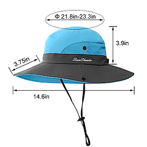 3 Pieces Womens Ponytail Wide Brim Sun Hat Packable UV Protection Beach Cap for Fishing & Hiking (Purple＆Watermelon Red＆Sky Blue)