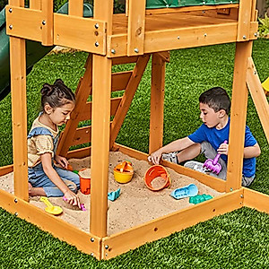 KidKraft Appleton Wooden Swing Set/Playset with Swings, Slide, Rock Wall, Chalkwall, Clubhouse and Sandbox, Ages 3-10, Amazon Exclusive Multicolor