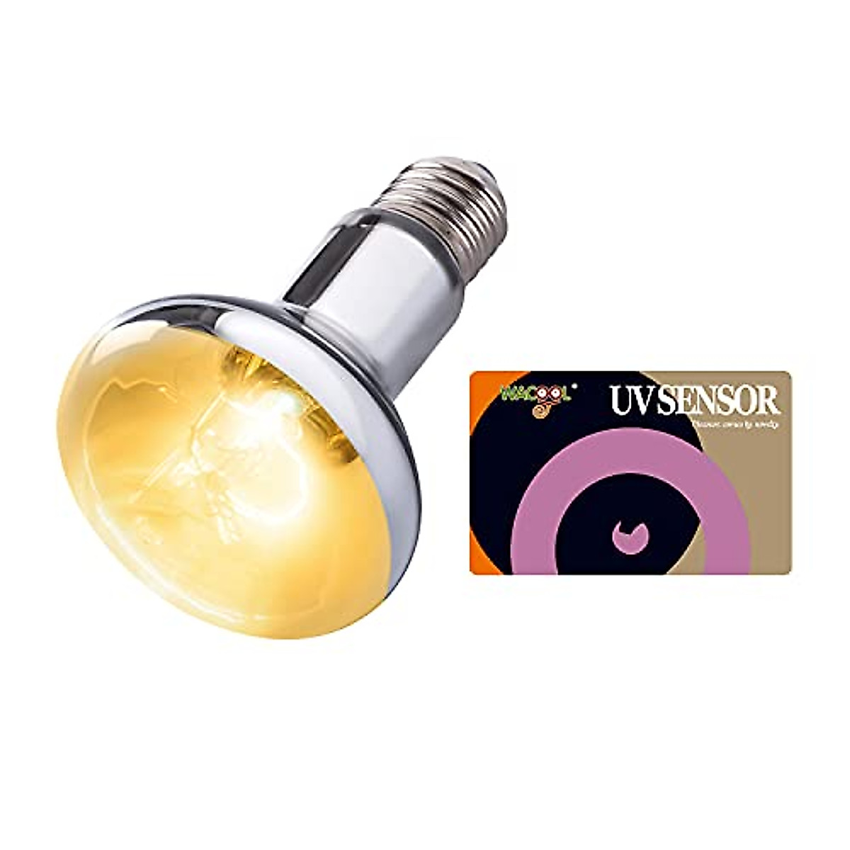 WACOOL Reptile Heat Lamp UVA UVB Reptile Light All in One, Simulated Full Spectrum Basking Sunlight Bulb for Reptile Amphibian Tortoise Snake Gecko Bearded Dragon Use + UVB Sensor Card 1PC