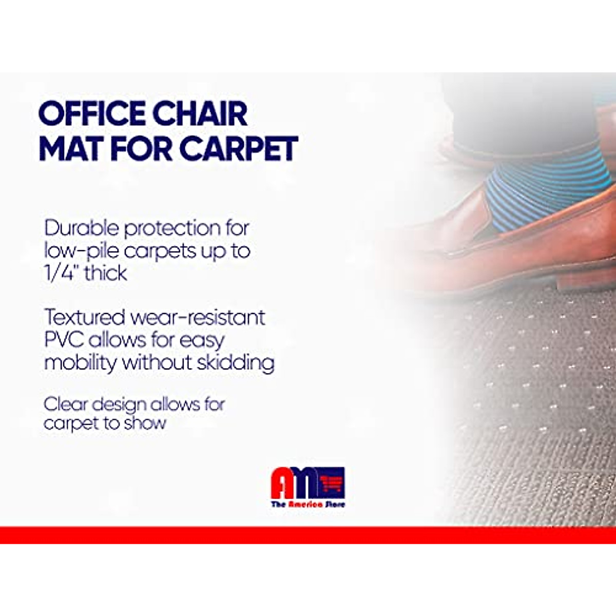 AM The America Store Chair Mat for Carpet - Computer Desk Mat for Carpeted Floors - Easy Glide Rolling Plastic Mat for Office Chair on Carpet for Work, Home, Gaming with Extended Lip (36” x 48”)