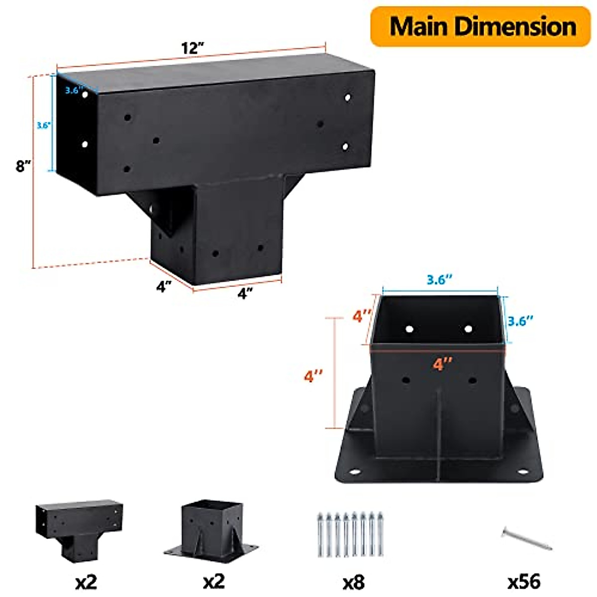 Neorexon Pergola Kit Elevated Wood Stand Kit Woodwork for 4"x 4" (Actual 3.6 X 3.6 inch), Wooden Gazebo Kit for Pergola Brackets with Corner and Pergola Base Brackets