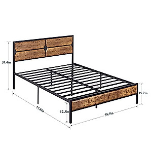 VECELO Full Size Platform Bed Frame with Wood Headboard/Mattress Foundation/Premium Steel Slats Support/No Box Spring Needed,Brown(Modern)