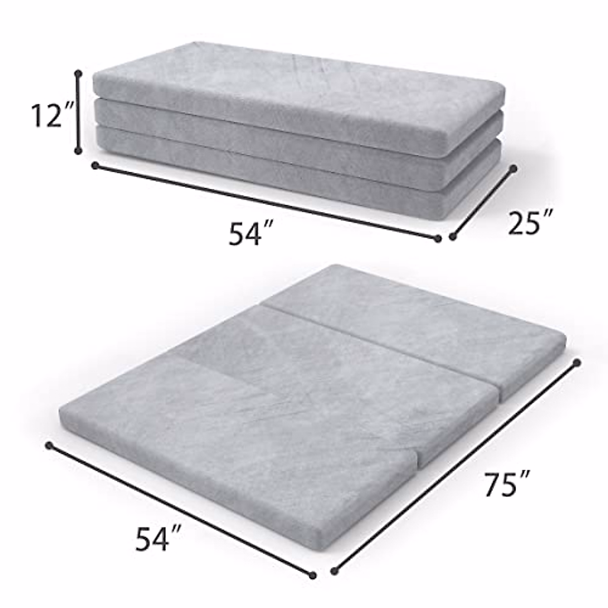 SINWEEK Full Tri Folding Mattress with Storage Bag Foam Topper 4" Thickness Floor Cot Mattress, Guset Bed with Removable&Machine Washable Cover and Lining, CertiPUR-US Certified, Full 54 x 75 Inch