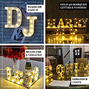Efavormart 6" 3D Gold Marquee Letters 5 LED Light Up Letters Warm White LED Letter Lights - E