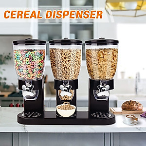 Sishynio Cereal Dispenser for Countertop, Dry Food Dispenser 2L Capacity, Triple Compartment, Airtight Food Storage Container for Rice, Cereal, Nuts