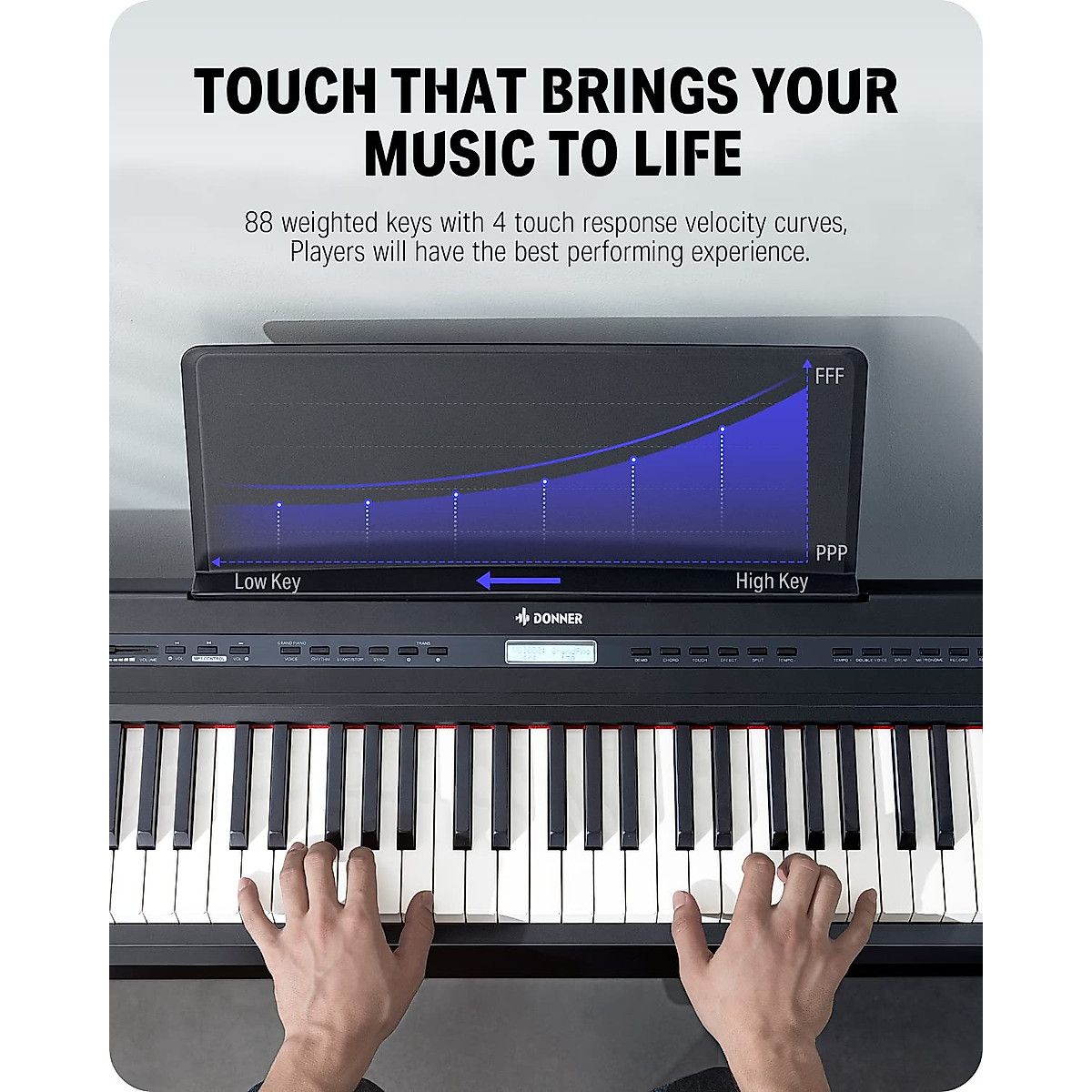 Donner DEP-20 Beginner Digital Piano 88 Key Full Size Weighted Keyboard, Portable Electric Piano with Sustain Pedal, Power Supply