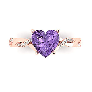 Clara Pucci 2.19ct Heart Cut Criss Cross Solitaire Halo Created Alexandrite Engagement Wedding Anniversary Bridal Ring 14k Rose Gold 7.5