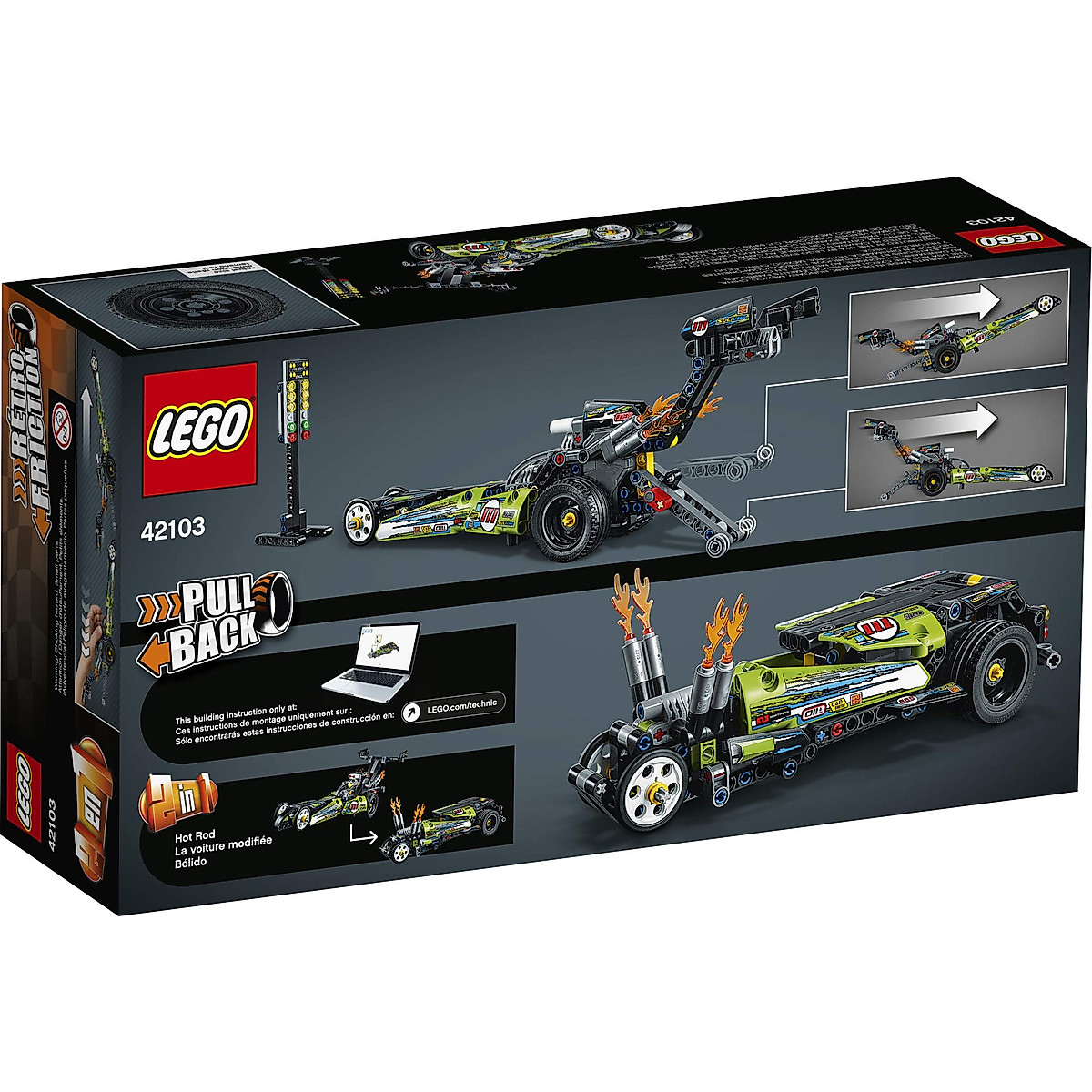 LEGO Technic Dragster 42103 Pull-Back Racing Toy Building Kit (225 Pieces)