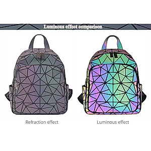 Geometric Luminous Ladies Backpack Wallet Holographic Reflective Backpack Diamond Travel Backpack (Silver)