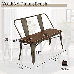YOLENY EROMMY Metal Bench Industrial Mid-Century 2 Person Chair with Wood Seat,Dining Bench with Floor Protector Copper AZ1006