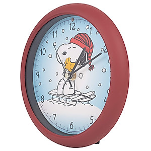 Mark Feldstein & Associates Peanuts Snoopy On Sled Linus and Lucy Sound Blue 8 x 8 Christmas Clock