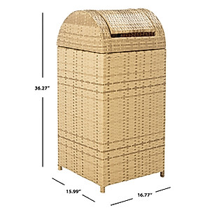 SAFAVIEH Outdoor Collection Mazeli Natural Woven Swing Top Dome Lid Trash Bin (Fully Assembled) PAT7511D