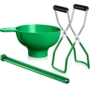3 Pieces Canning Essentials Kit Jar Lifter Wide Mouth Canning Funnel Magnetic Lid Wand for Canning Jars Anti-Scald Kitchen Tools Home-Made Jam Set (Green)