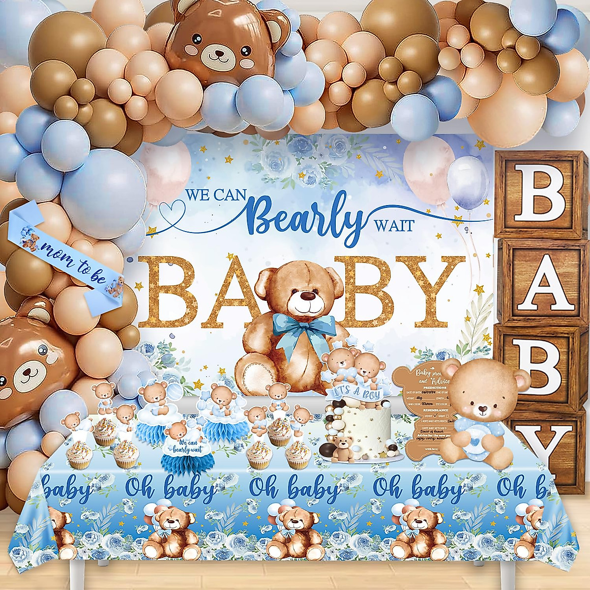 Cocomigo 187pcs We Can Bearly Wait Baby Shower Decorations Teddy Bear Baby Shower Decorations We Can Bearly Wait Balloon Arch Kit Its A Boy Baby Shower Decorations for Baby Shower Themes Party