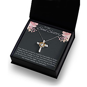To My Soul Sister, Beautiful Cross Necklace, 925 Sterling Silver, Necklace Gifts For Best Friend, Necklaces For Bestie, Sister In Law Gifts, Gifts For Unbiological sister, BFF Gift