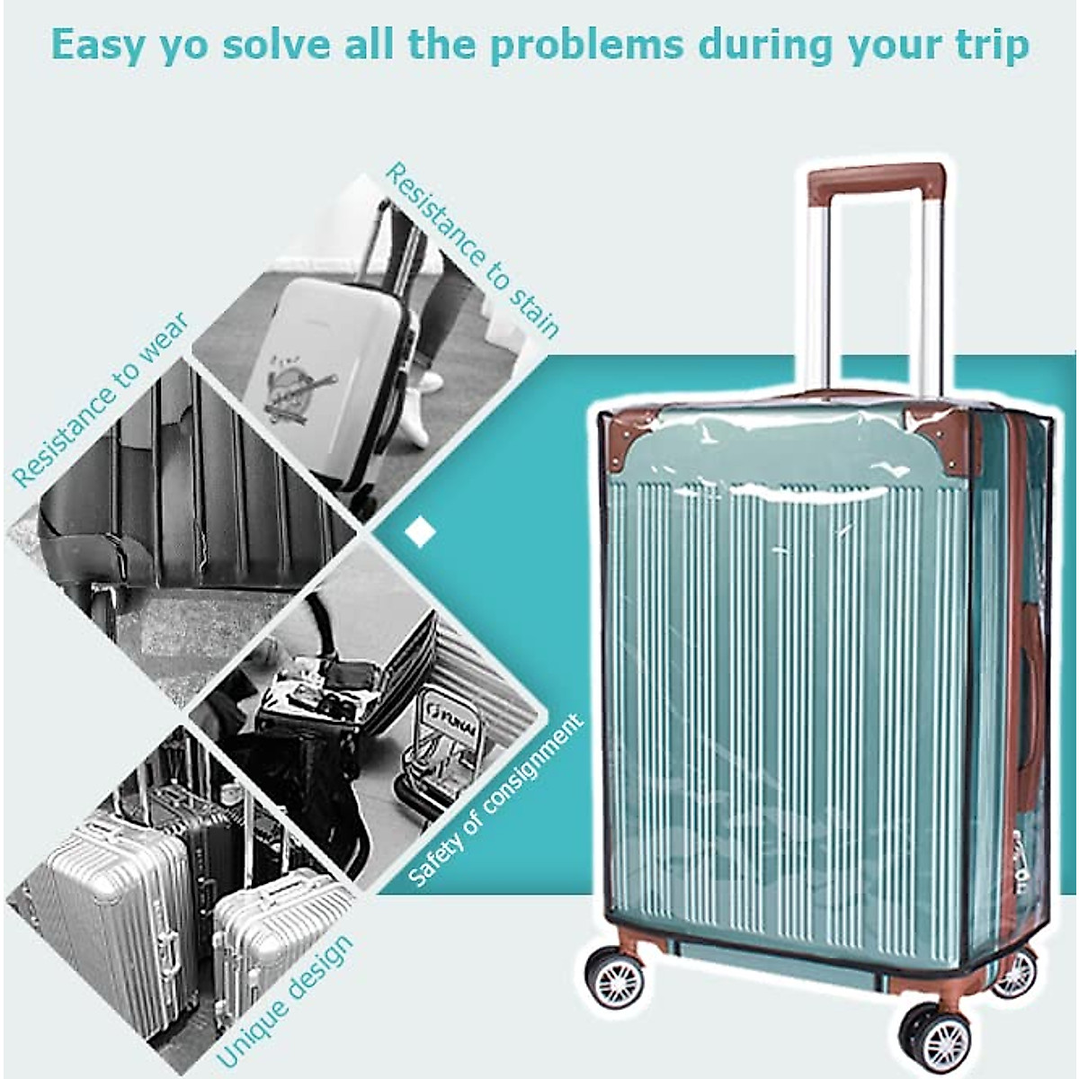 Troyesko Luggage Cover PVC Clear Suitcase Covers for Luggage Waterproof Suitcase Cover Fits 24" Wheeled Suitcase,hard sided luggage