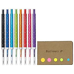 Disney Style Fit Retractable Gel Ink Pen, Slim & Stylish Body, Micro Point 0.38mm, 8 Color ink, Sticky Notes Value Set