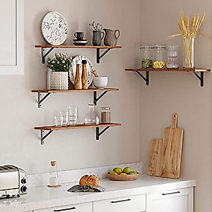 DINZI LVJ Long Wall Shelves, 31.5 Inch Wall Mounted Shelves Set of 2, Easy-to-Install, Wall Storage Ledges with Sturdy Metal Brackets for Living Room, Bathroom, Bedroom, Kitchen, Rustic Brown